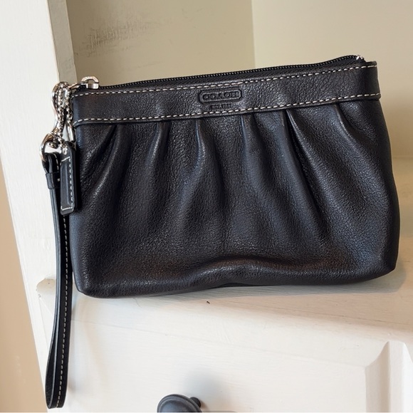 Coach | Bags | Coach Pleated Black Leather Wristlet | Poshmark